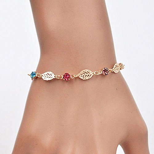 Women Chic Simple Retro Women Jewelry Rhinestone Leaf Chain Bracelet ...