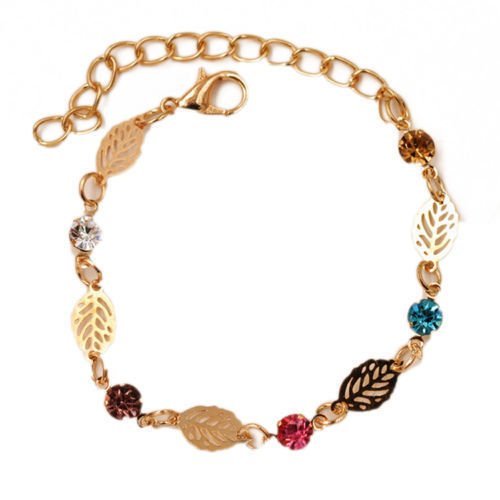 Chic Simple Retro Women Girl Jewelry Rhinestone Leaf Chain Bracelet Bangle Gift N6 free image ...