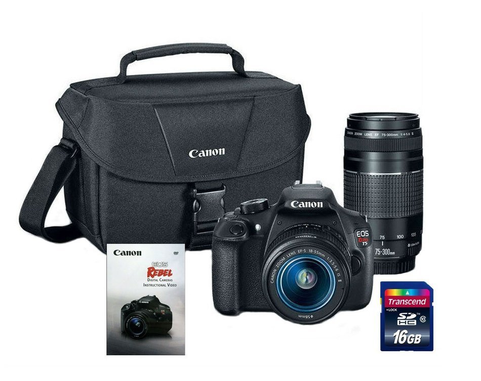 Canon Rebel T5 DSLR Camera w/ 18-55mm & 75-300mm Lenses + Bag, 16GB ...