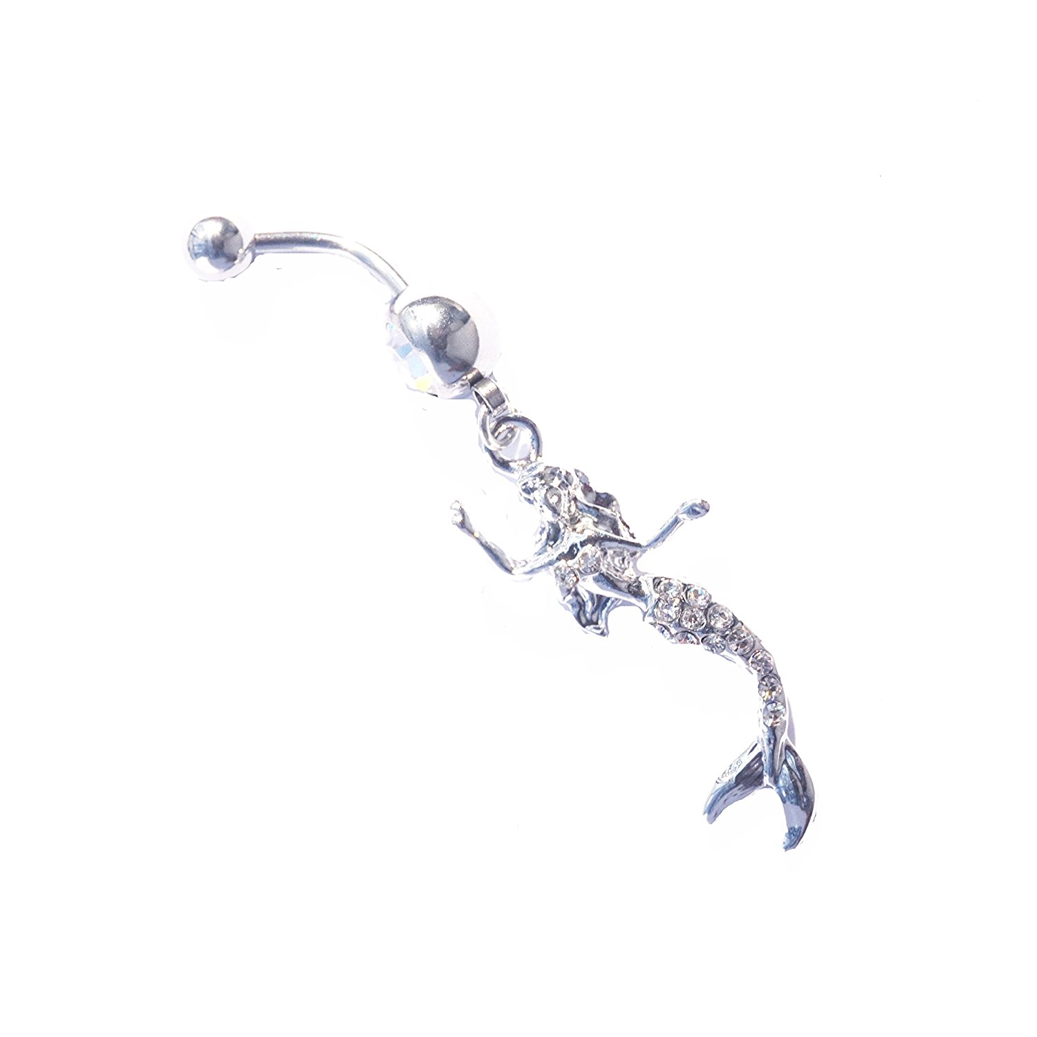 Dedegui 14g Clear Gems Mermaid Belly Button Navel Ring Body Piercing ...