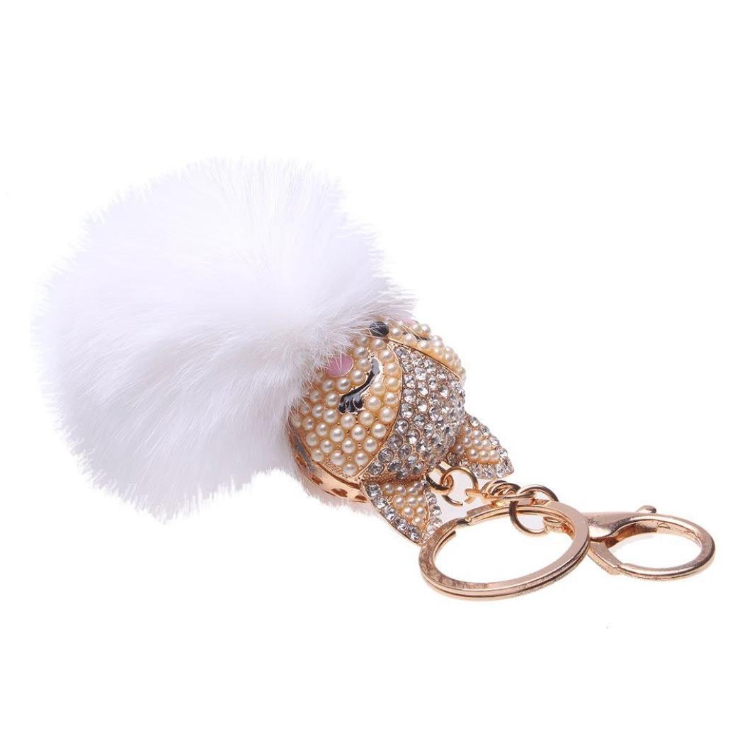 AutumnFall Fox Fur Ball with Artificial Fox Head Inlay Pearl Rhinestone ...