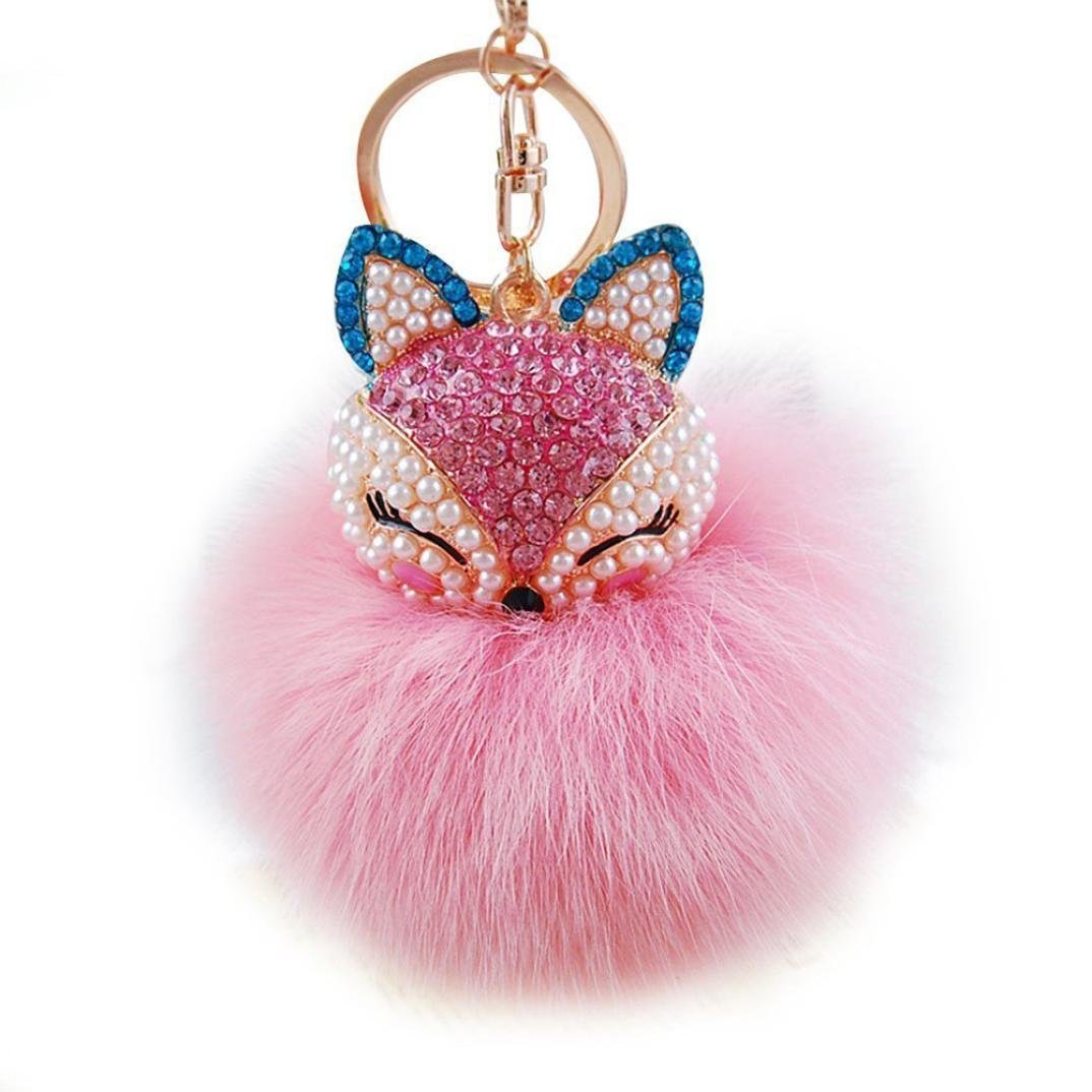 AutumnFall Fox Fur Ball with Artificial Fox Head Inlay Pearl Rhinestone ...
