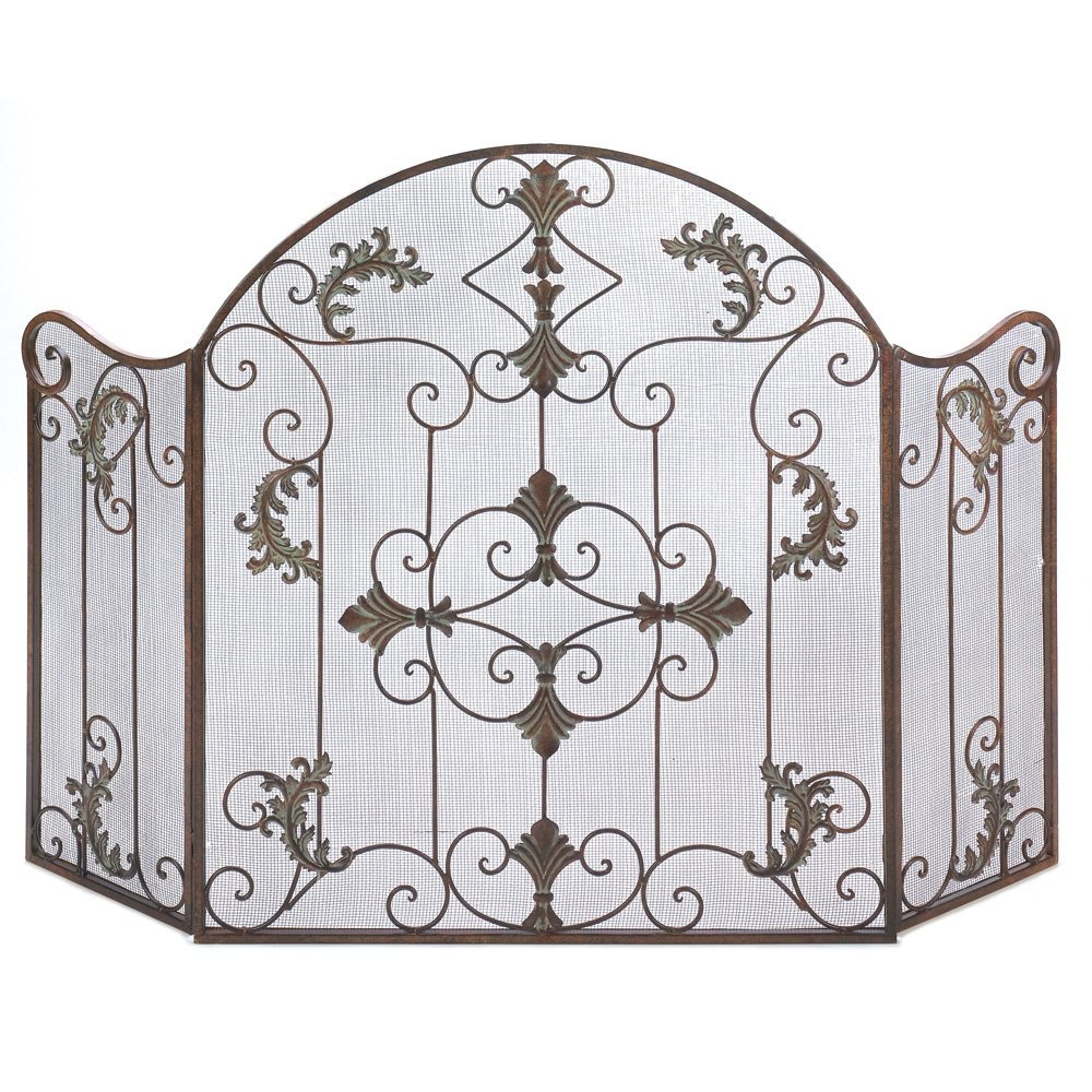 Gifts & Decor Rustic Scrollwork Iron Florentine Fireplace Screen free ...