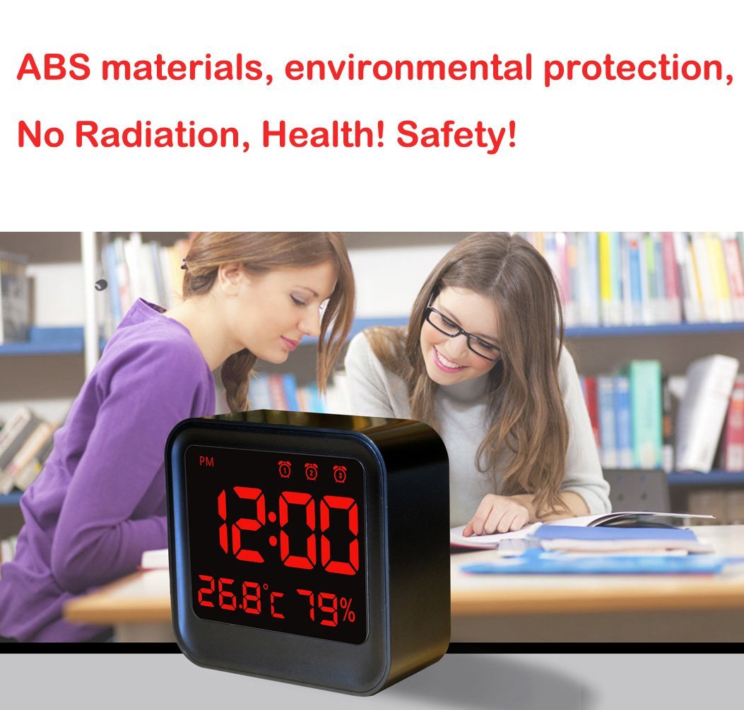 BonyTek Multifunctional Mute Digital Clock Thermometer Hygrometer with ...