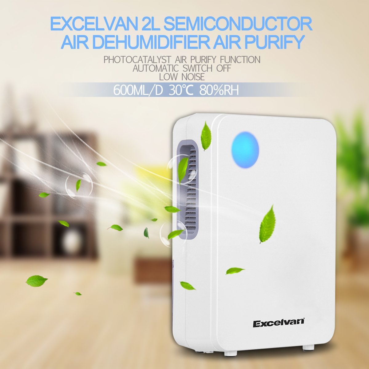 Excelvan 2L Portable Semiconductor Air Dehumidifier Ultra-low Noise ...