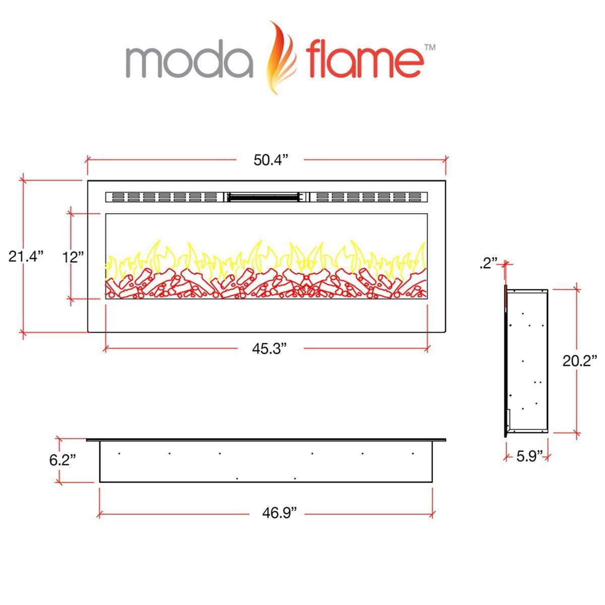 Moda Flame 50 Inch Bliss Crystal Recessed Touch Screen Multi-Color Wall ...