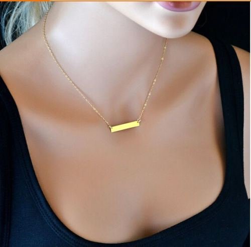OL Horizontal Stick Necklace Noble Simple Bar Bone Pendant Chain Gold ...