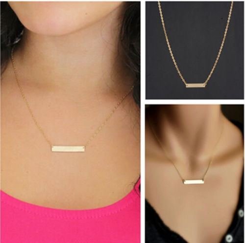 OL Horizontal Stick Necklace Noble Simple Bar Bone Pendant Chain Gold ...