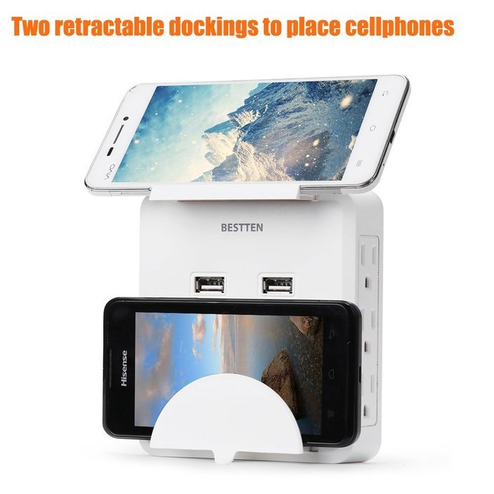 Bestten 3 Outlet Wall Mount Surge Protector with 2 USB Charging Ports ...