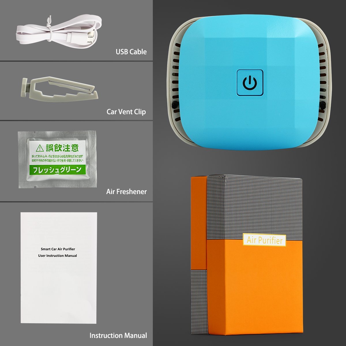 Smart Car Air Purifier Ionizer USB Rechargeable Wireless Filter-Less ...