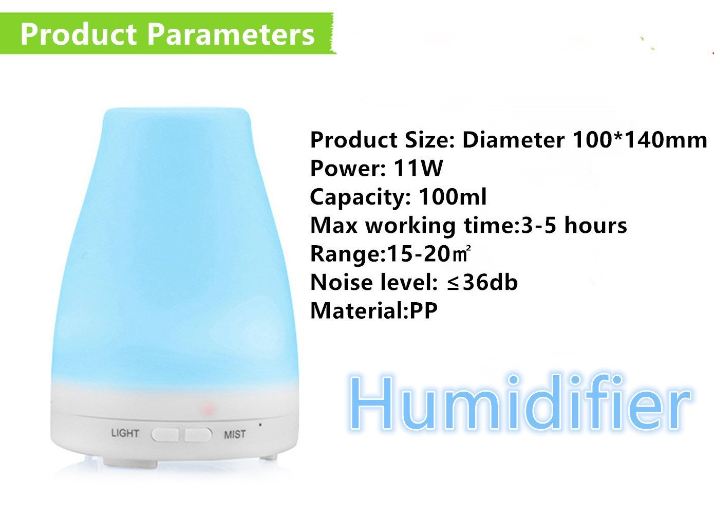 VIVINATURE Humidifier 100ML Ultrasonic Aromatherapy Oil Diffuser Cool Mist Aroma Humidifier with ...