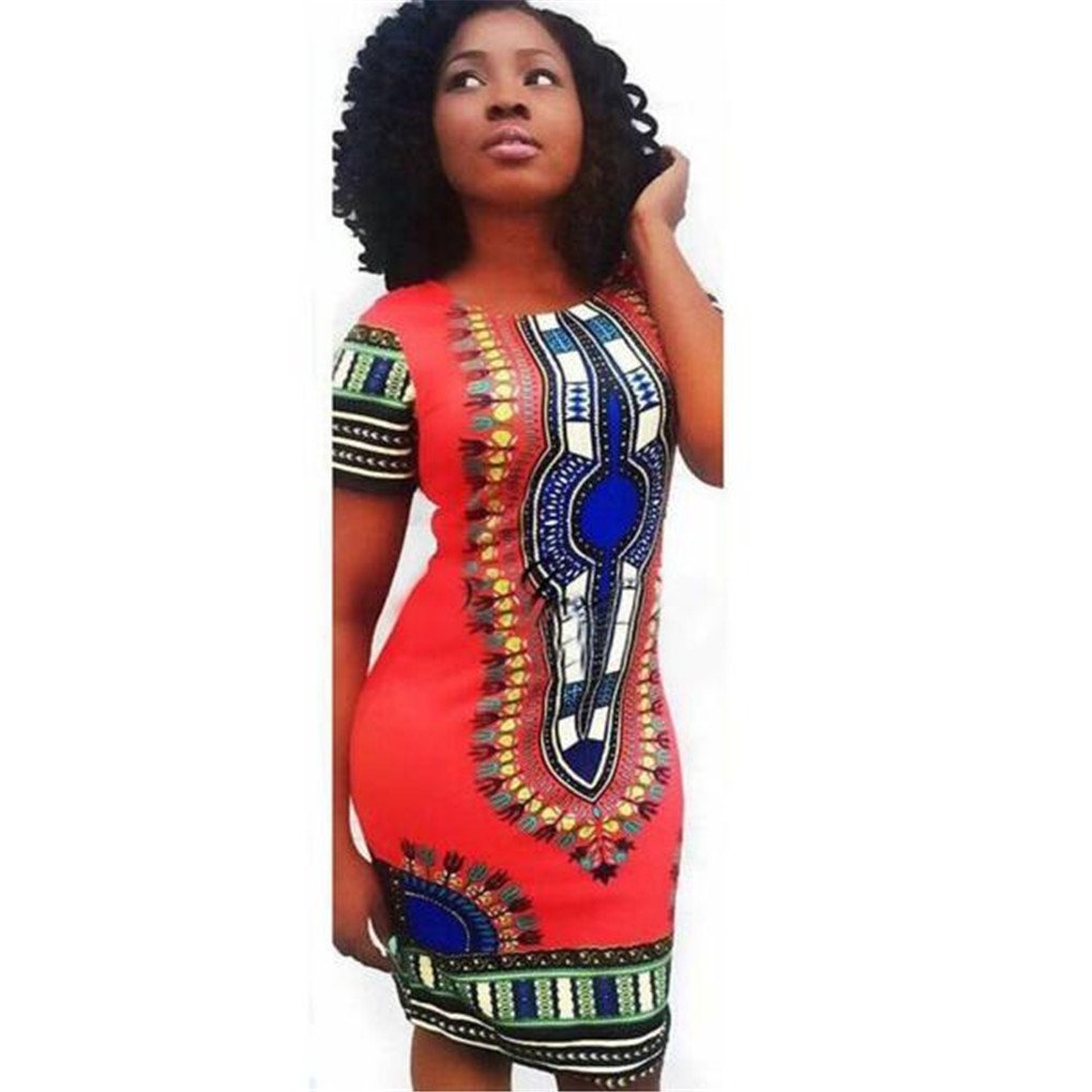 Women Dress Haoricu Women Traditional African Print Dashiki Bodycon