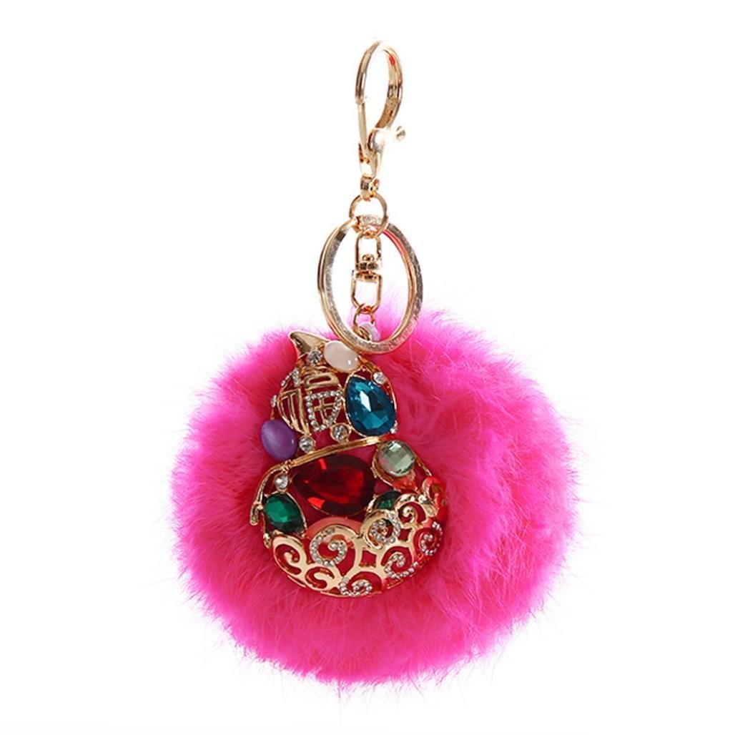 AutumnFall® Rabbit Fur Ball Rhinestone Keychain Bag Plush Key Ring Car ...