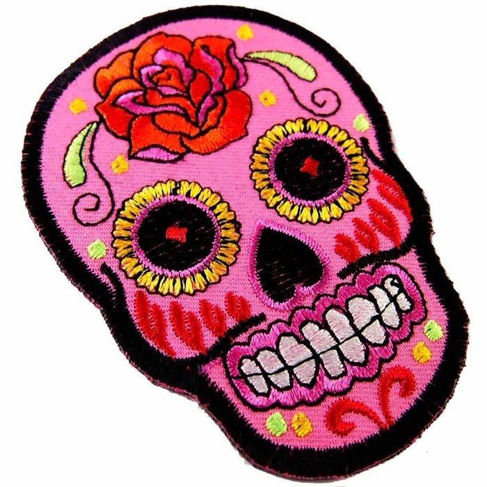 Sugar Pink Rose Skull Lady Rider Biker Patch Back Jacket T Shirt Patch ...