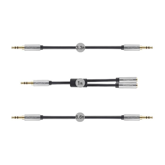 Anypro 3.5mm HiFi Auxiliary Audio Cable Bundle, Black (6Feet,3Feet ...