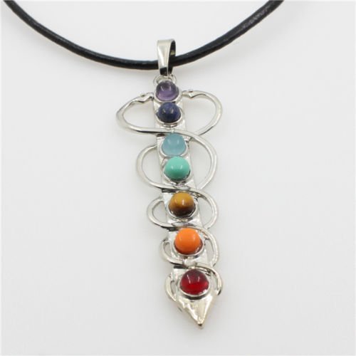 Natural Gemstones Healing Reiki 7 Chakra Moon Cross Charm Beads Pendant ...