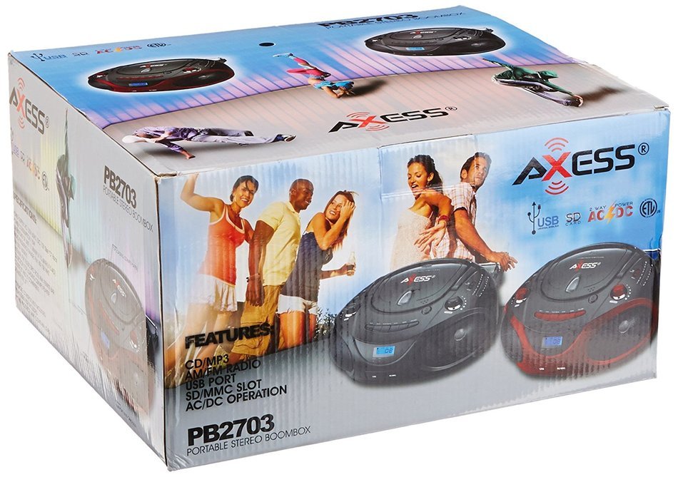 Axess PB2703-RD Portable MP3/CD Boombox with AM/FM Stereo, USB, SD, MMC ...