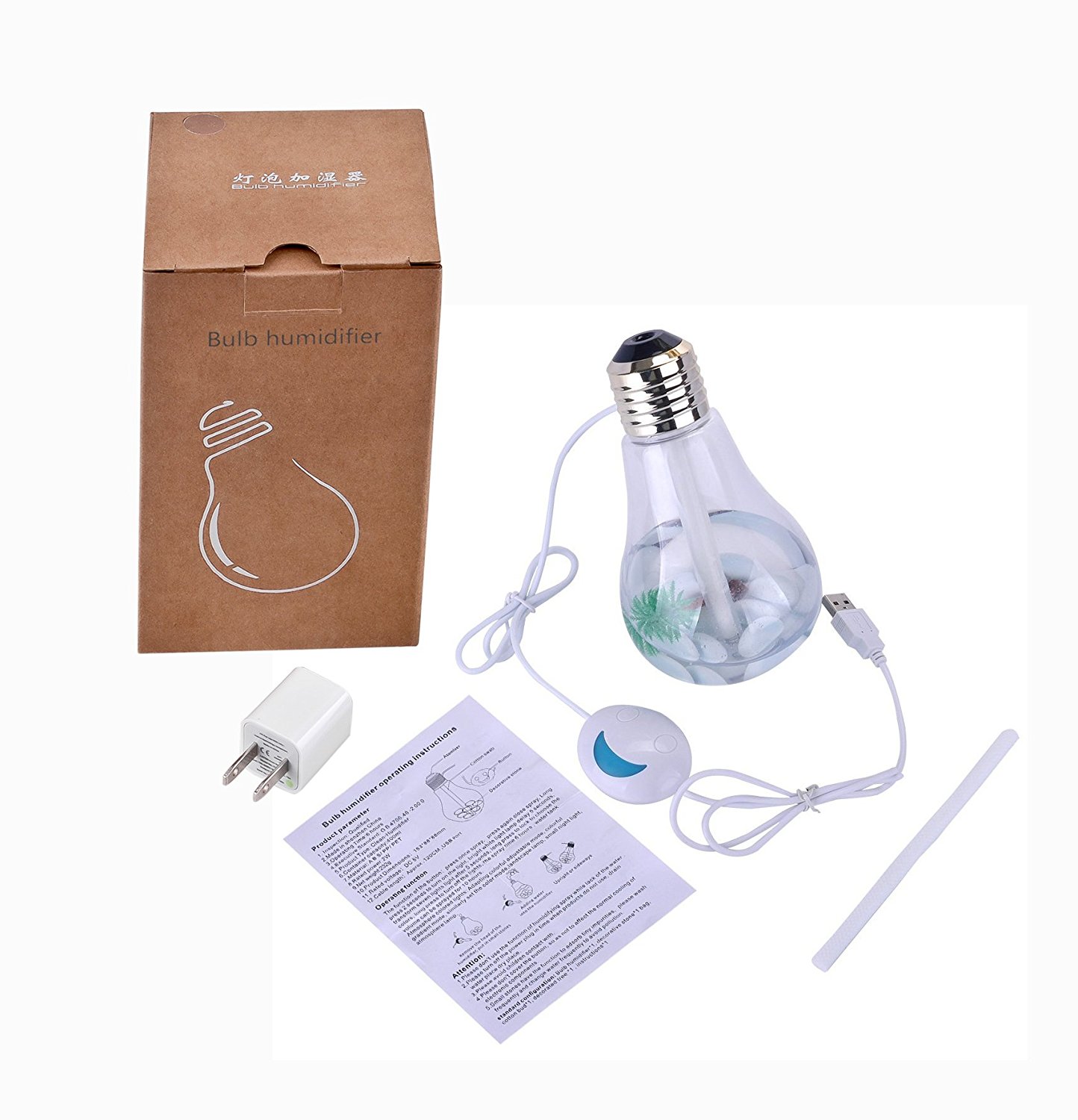 Bulb Humidifier , LED Nightlight, Creative USB Mini Humidifier Mute ...