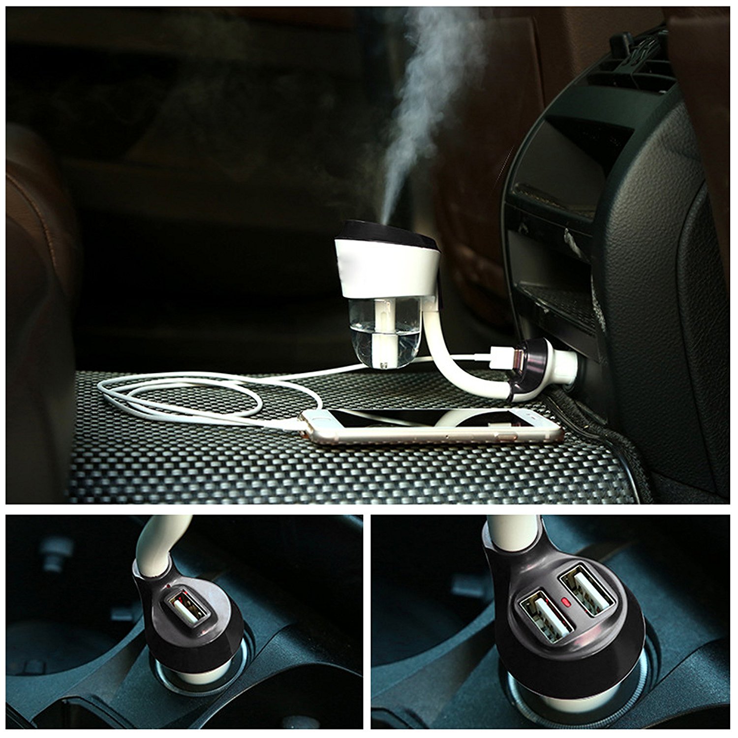 Car Humidifier with Dual USB Charger, Multi-Function Ultrasonic Car ...