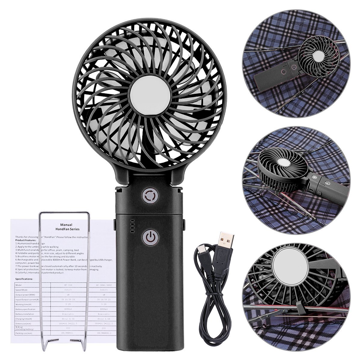 DOIOWN Handheld Portable Table Mini Fan Battery Rechargeable (Blue) N33 ...