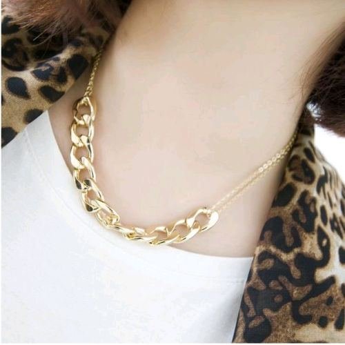 Punk Bib Statement Gold Metal Chunky Pendant Necklace Women Collar ...