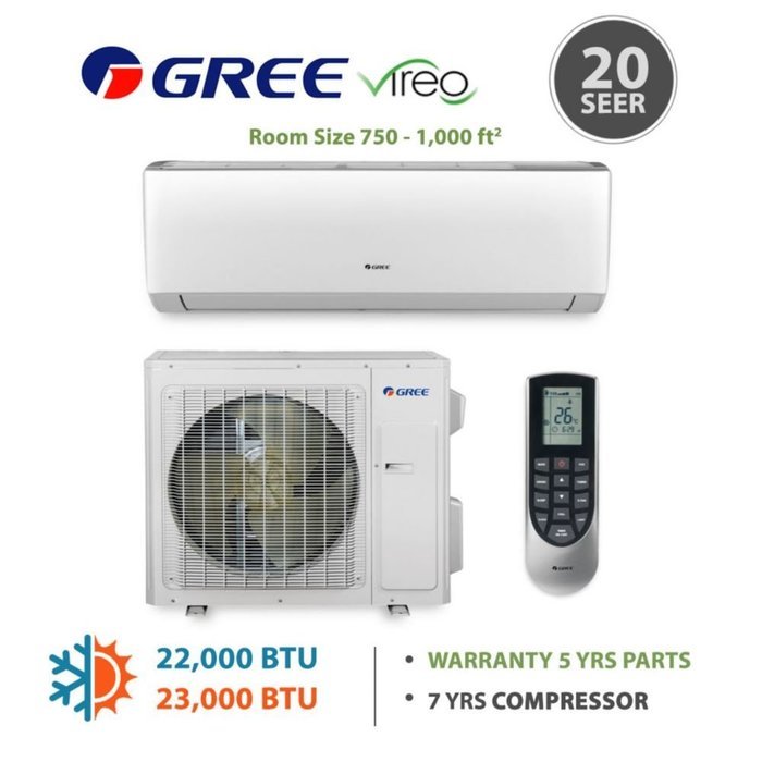 GREE Vireo 24,000 BTU Wall Mounted Ductless Mini Split Heat Pump System ...