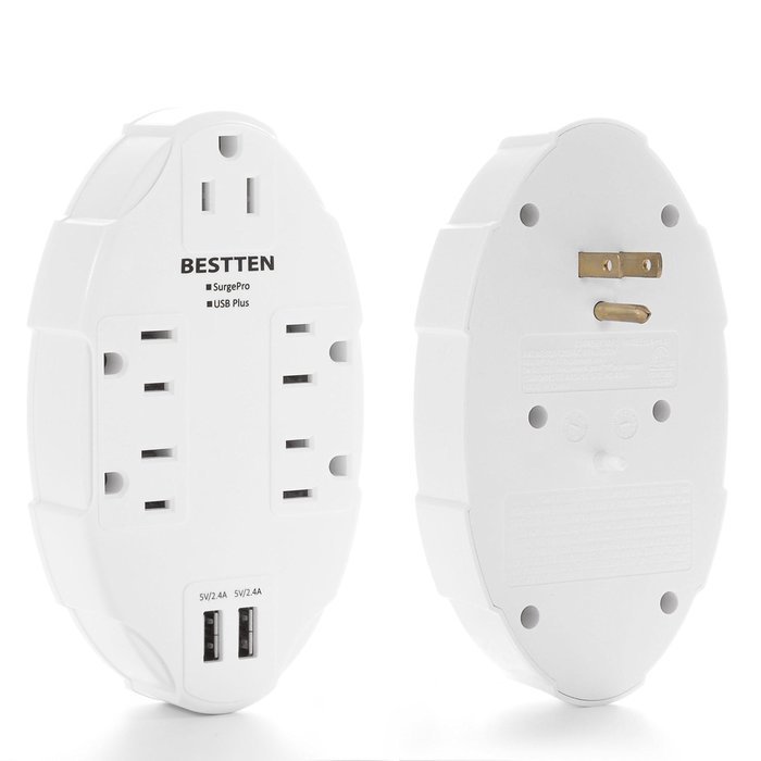 Bestten Wall Outlet Surge Protector with USB Charging, 5 AC Outlets & 2 ...