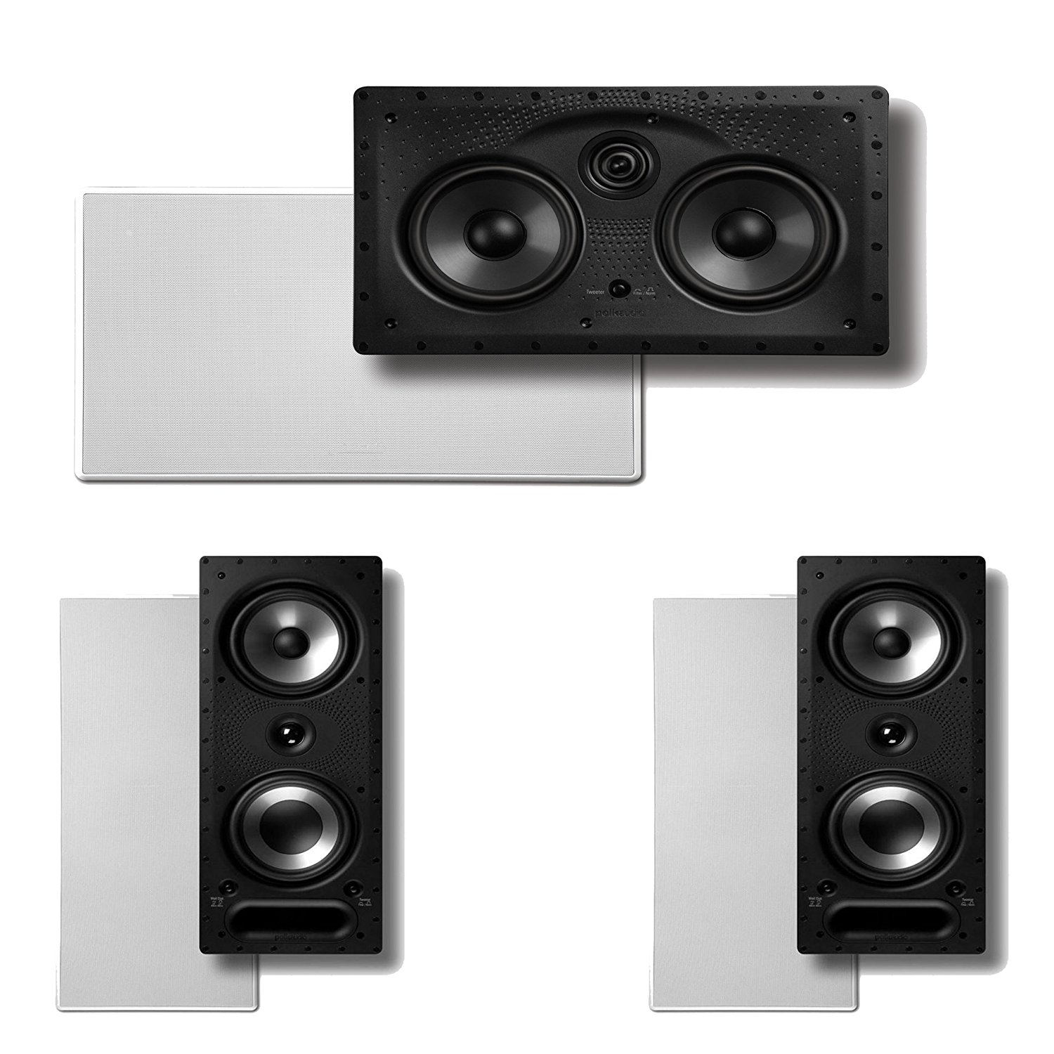 Polk Audio 265RT 3 Way In Wall Speakers Pair Plus A Polk Audio 255C