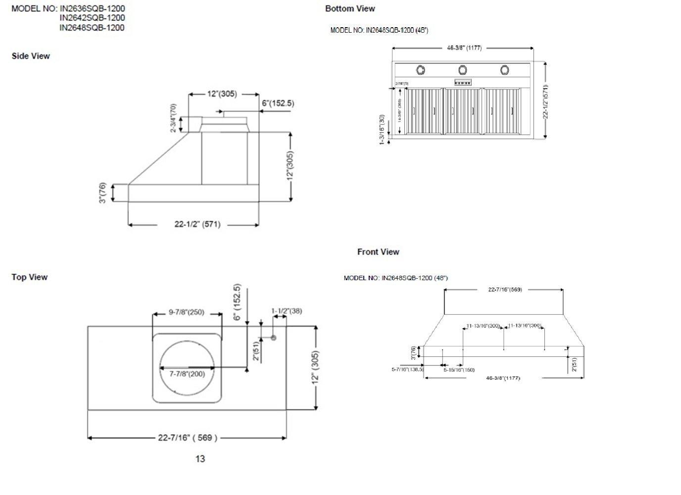 KOBE Range Hoods IN2642SQB-1200 Built-In Range Hood 1200 CFM, Dual ...