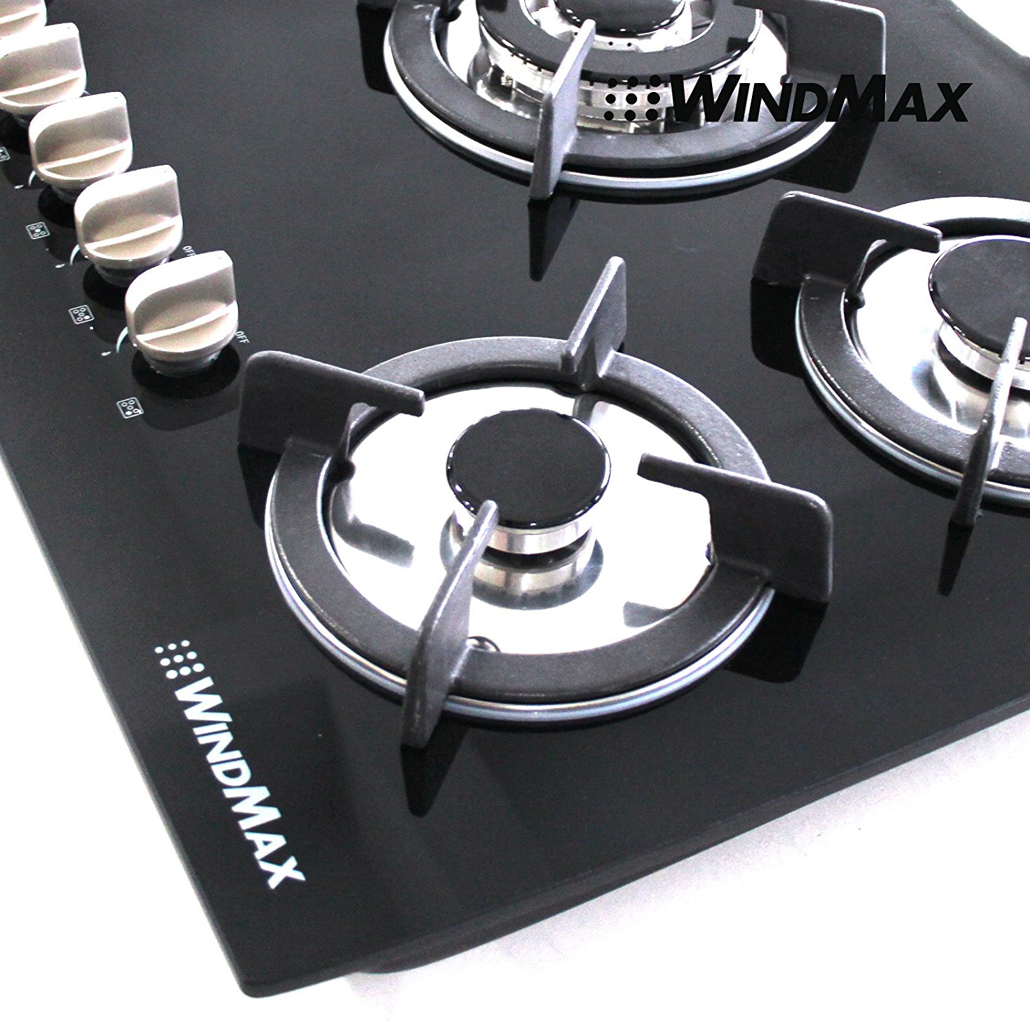 Windmax 30" 5 Burners Kitchen LPG/NG Glass Built-in Gas Cooktop Cooker ...