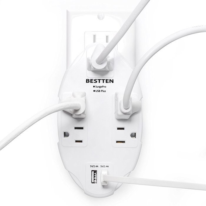 Bestten Wall Outlet Surge Protector with USB Charging, 5 AC Outlets & 2 ...