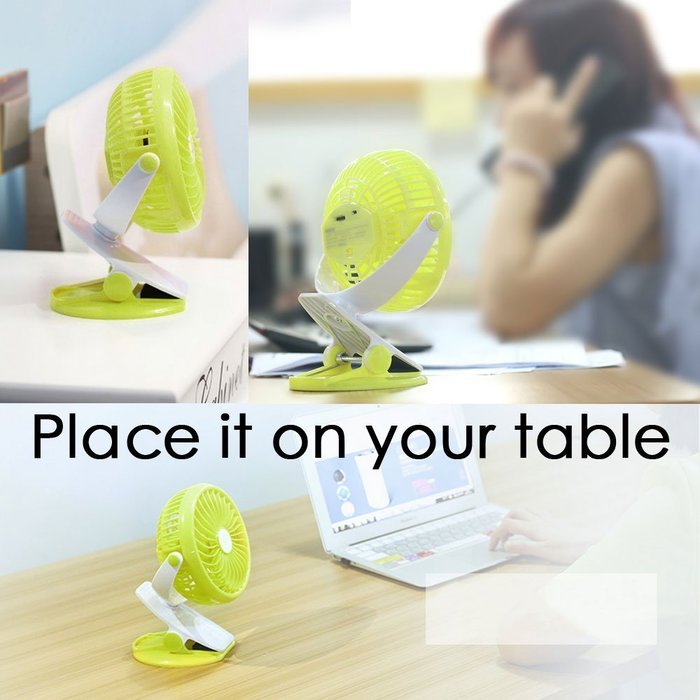 Yoosion Mini USB Table Fan Rechargeable Clip-on 4 Blades Desktop ...