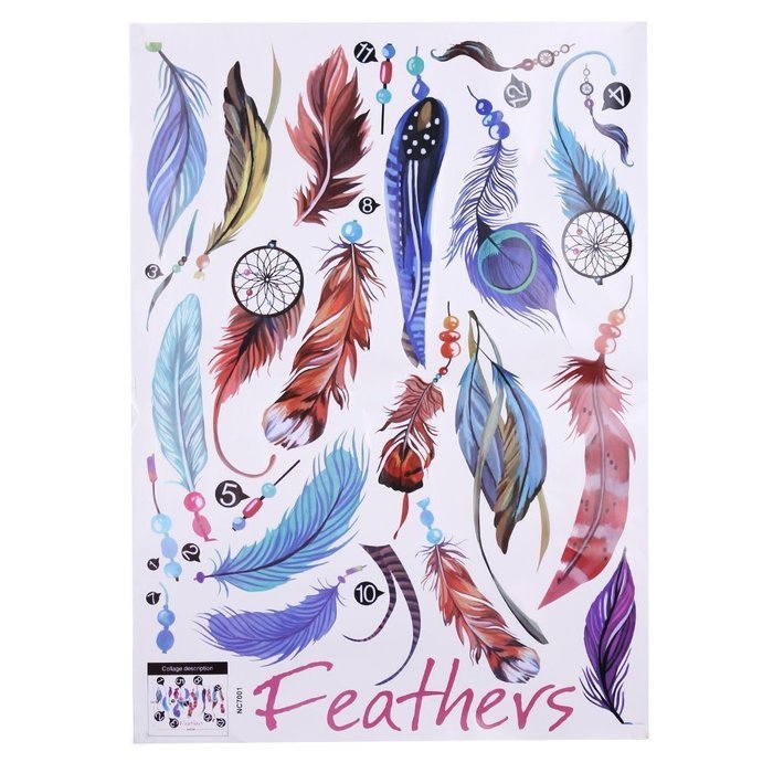 Feather Wall Stickers Removable DIY Mural Creative Background Colourful ...