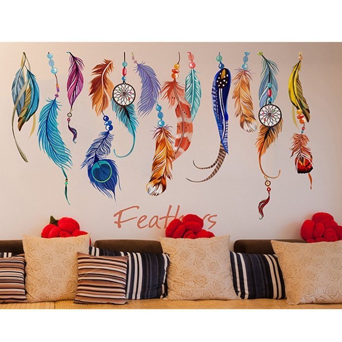 Feather Wall Stickers Removable DIY Mural Creative Background Colourful ...