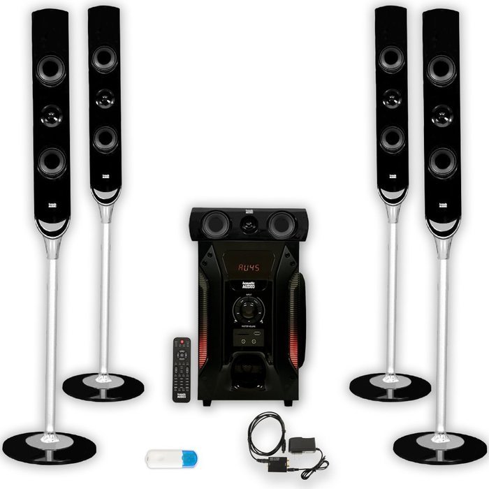 Acoustic Audio AAT1000 Tower 5.1 Home Speaker System with USB Bluetooth ...
