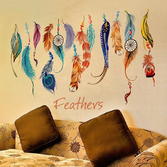 Feather Wall Stickers Removable DIY Mural Creative Background Colourful ...