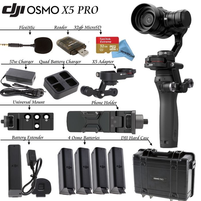 DJI OSMO Pro Bundle - Includes 4 Batteries, Zenmuse X5, Osmo X5 Adapter ...