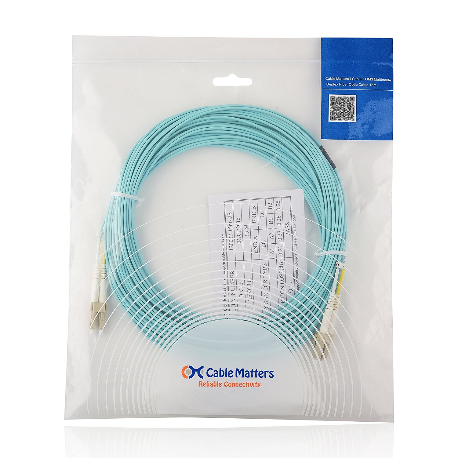 Cable Matters 10Gb 40Gb Multimode OM3 Duplex 50/125 OFNP Fiber Patch ...