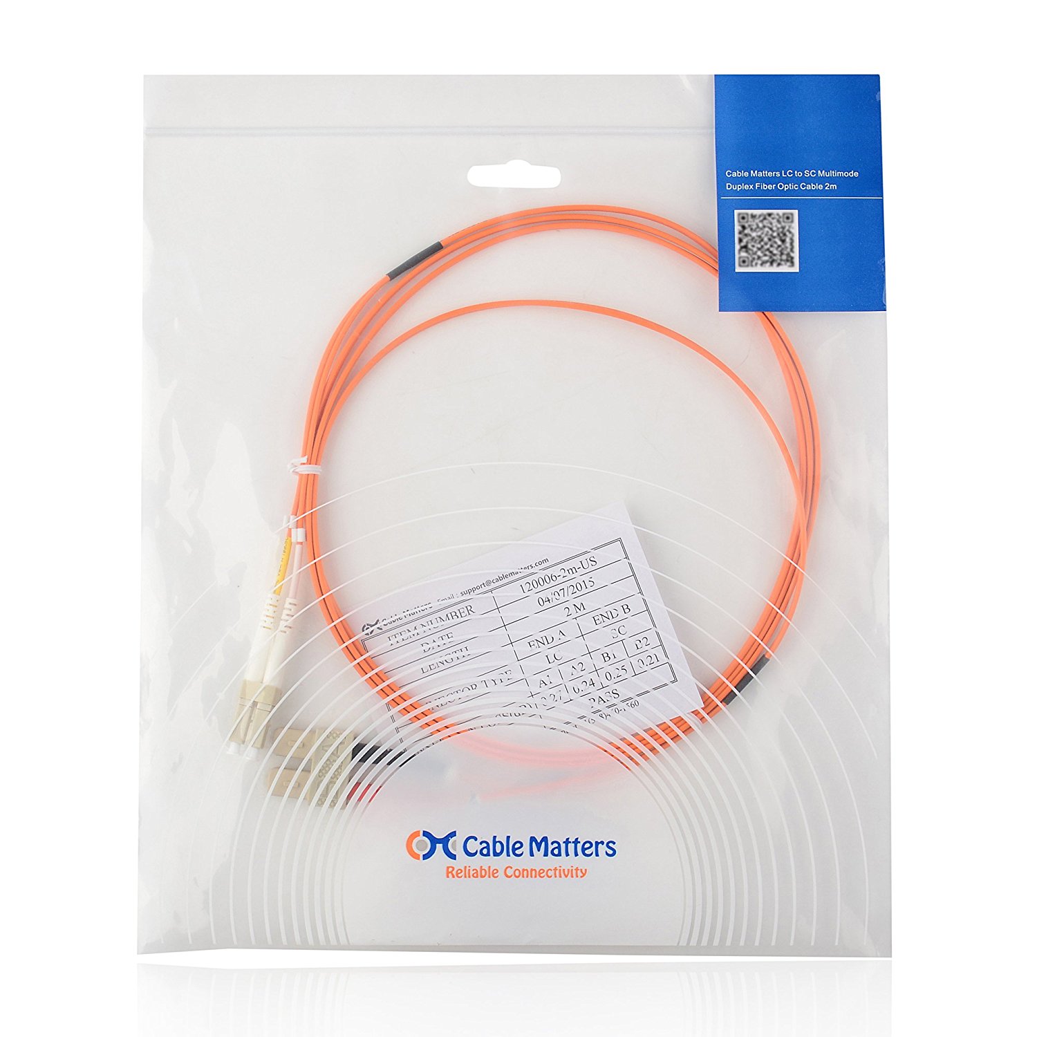 Cable Matters 10Gb 40Gb Multimode OM3 Duplex 50/125 OFNP Fiber Patch ...
