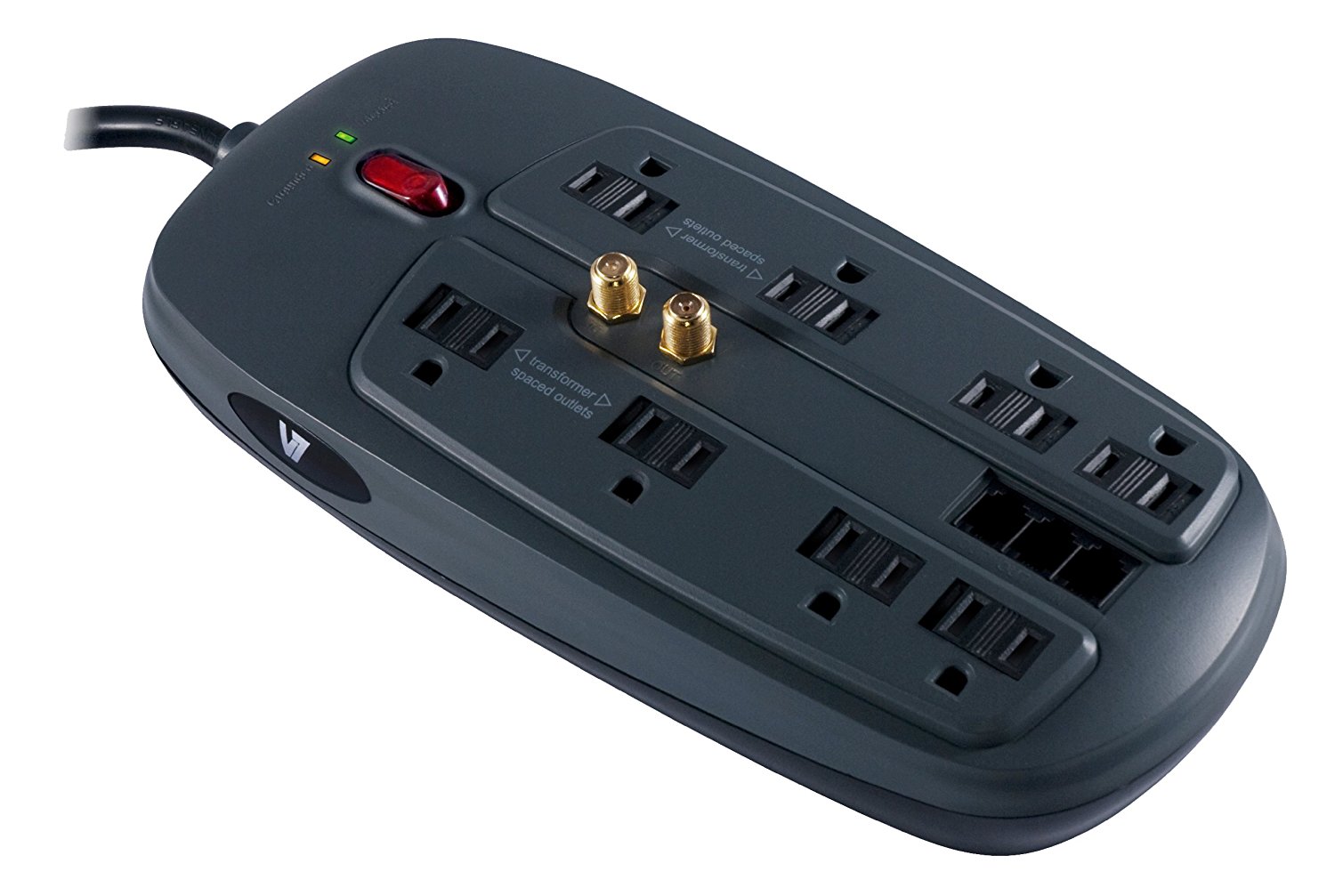 V7 SA0706B-8N6 Home/Office Surge Protector (7 Outlets, EMI-/RFI-Filter ...
