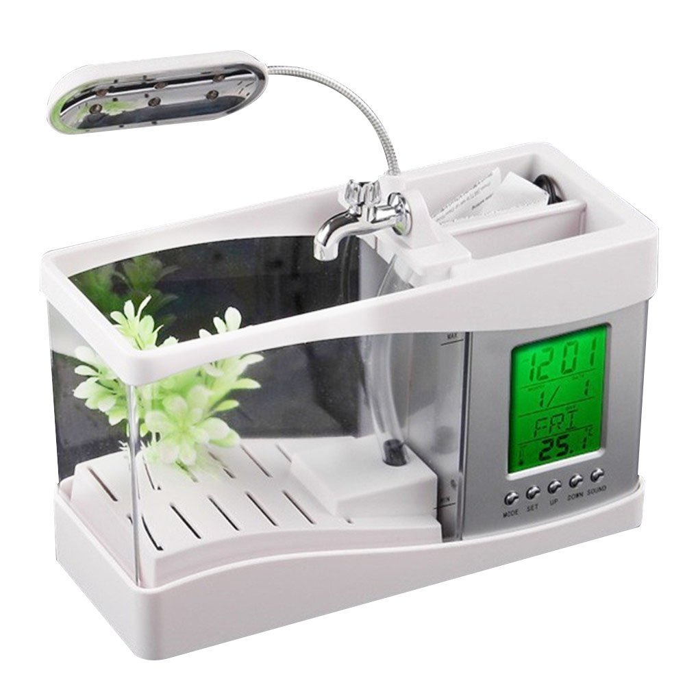 Taotuo USB Desktop Mini Fish Tank Aquarium LCD Timer Clock LED lamp ...