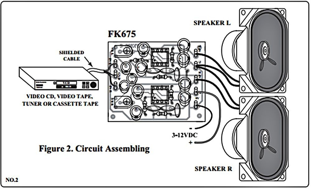 SMALL POWER AMPLIFIER 2W STEREO WITH 2 x 160 Ohm SPEAKER ASSEMBLED ...
