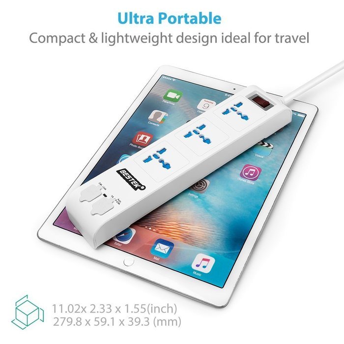 BESTEK 3 Universal Outlets Surge Protector Power Strip with 5.2A 4 USB ...