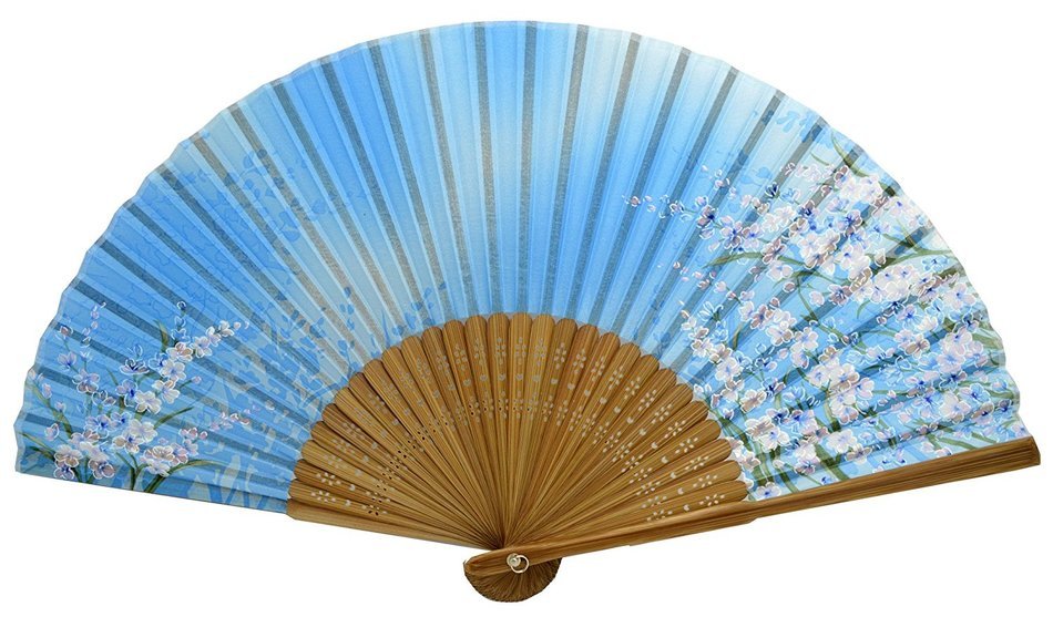 TANG DYNASTY(TM) High Quality Japanese Silks Hand Fan Blue Handheld Fan ...