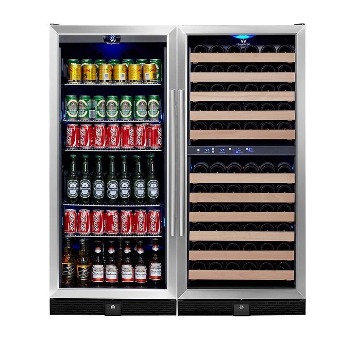 KingsBottle 3-Zone Wine and Beverage Combo Refrigerator, Holds 300 Cans ...