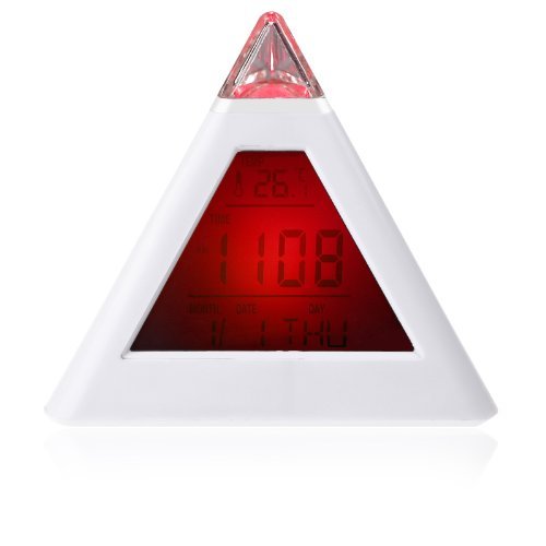7 LED Color Changing Pyramid Digital LCD Snooze Alarm Clock Triangle ...
