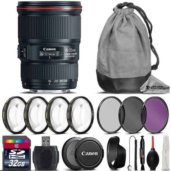 Canon EF 16-35mm f/4L IS USM Lens + 4PC Macro Kit + UV-CPL-FLD Filters ...