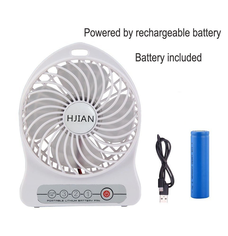 HJIAN 4-inch Table Fan 3 Speeds USB Mini Fan Portable fan Rechargeable ...