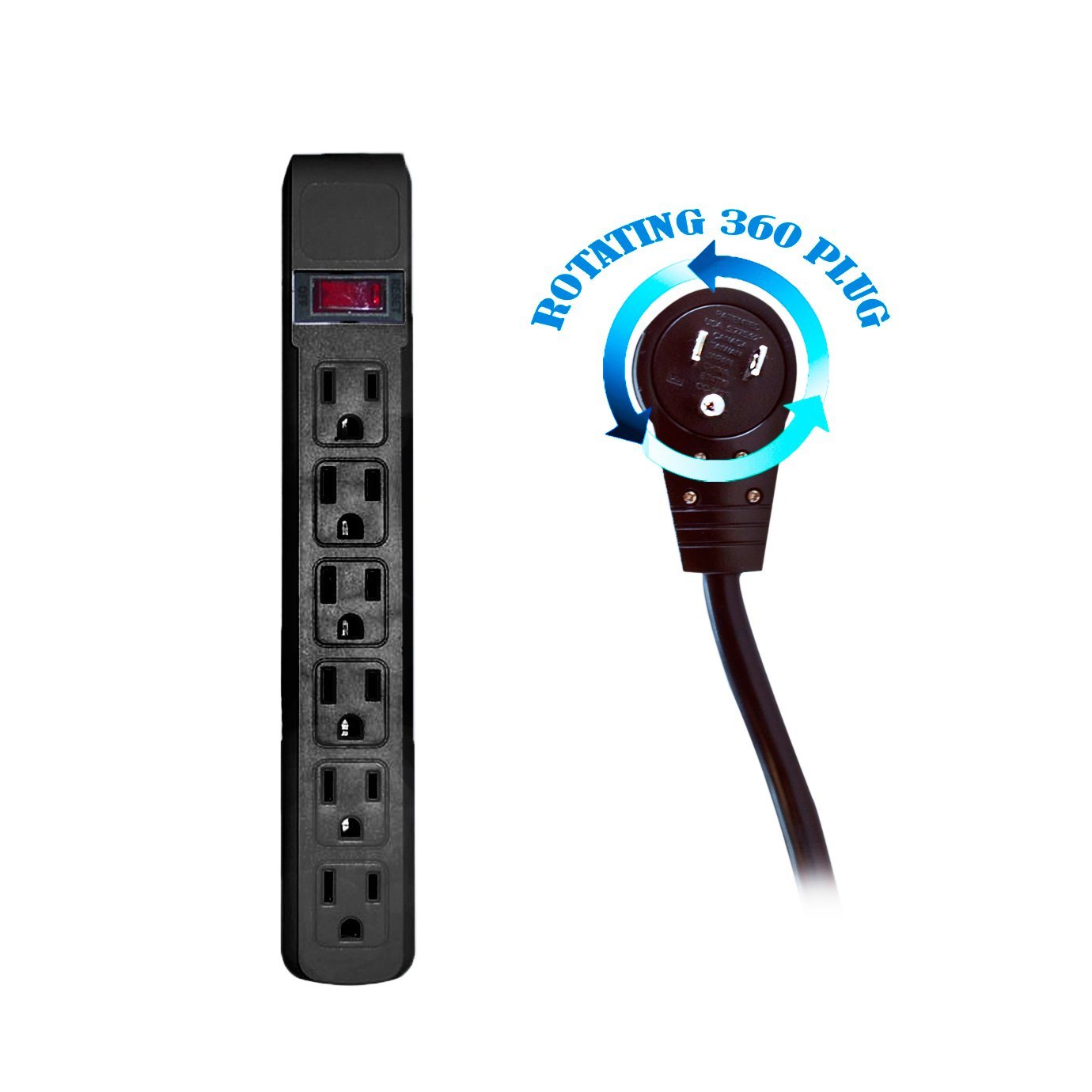 C&E CNE75952 10-Feet Surge Protector Flat Rotating Plug 6 Outlet ...