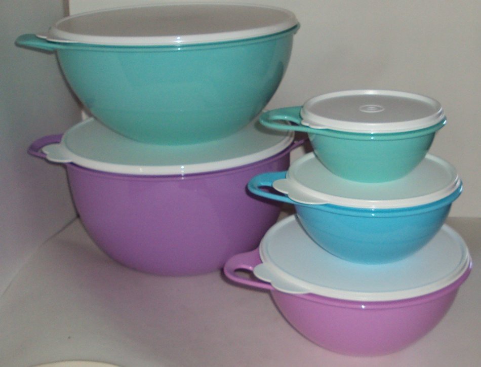 Tupperware Double THATSA 32c + MEGA 42c Mixing Bowls Set NEW Pink free ...